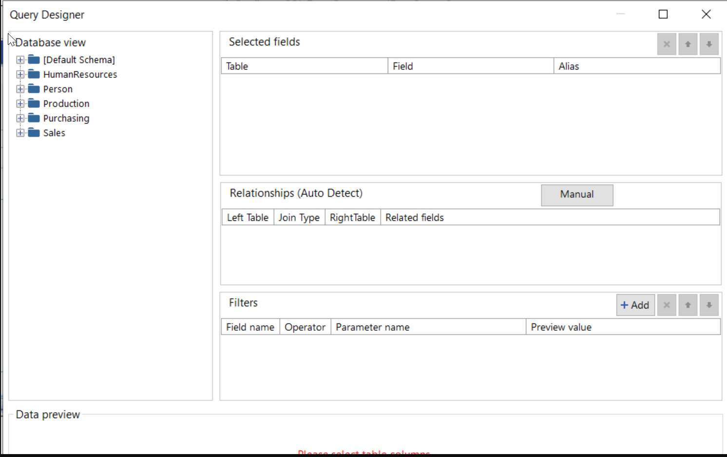Query Builder in web report designer Query Builder in web report designer